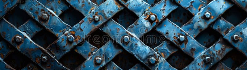 Close-up Image of a Rusted Blue Metal Grid Pattern, Showcasing ...