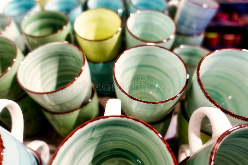 Close Up Image of a Set of Different Colored Cups Stock Image - Image ...