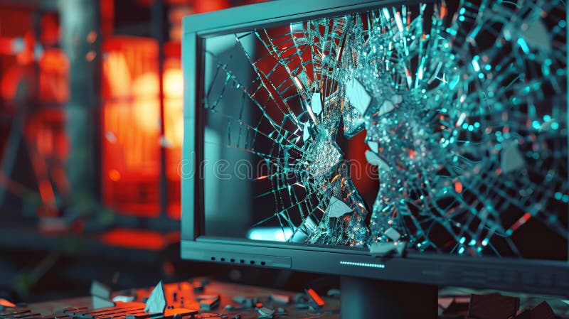 Close Up Image of a Shattered Monitor Screen with Unique Damage ...