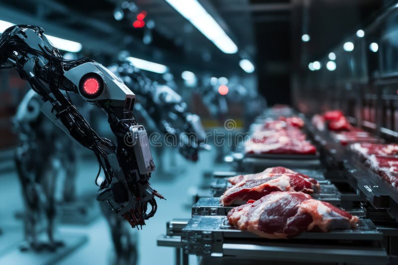 Precision Robotics in Meat Processing Stock Illustration - Illustration ...