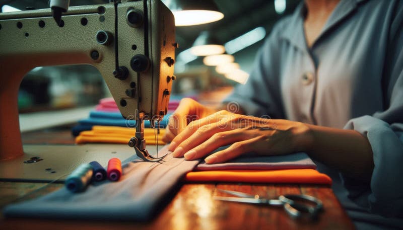 Close-Up of Hands Operating a Sewing Machine with Focused Detail Stock ...