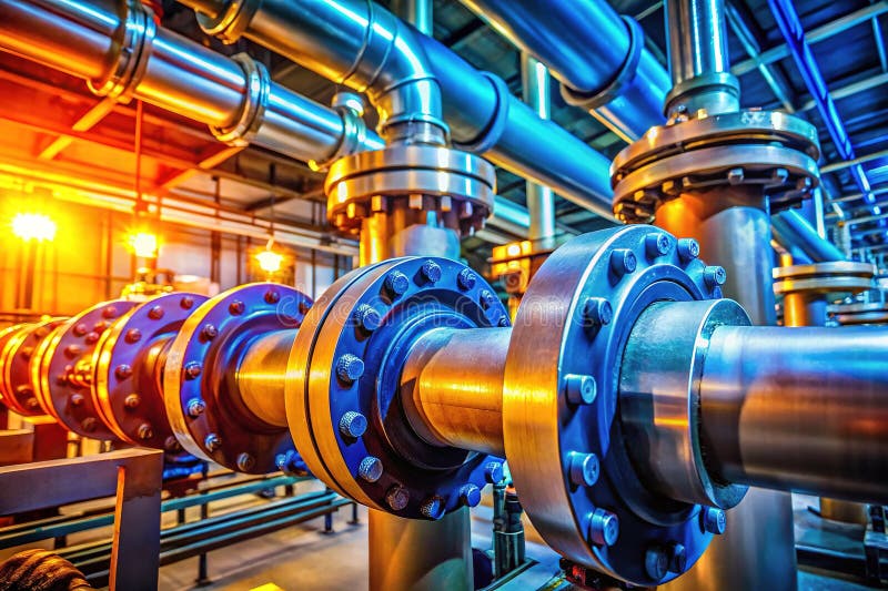 Detailed Industrial Pipe Coupling Connection in a Factory Pipeline ...