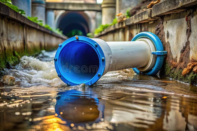 Industrial Wastewater Drainage System Closeup of White PVC Pipe with ...