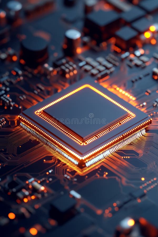 Close-Up View of a Computer Processor on Circuit Board with Light Stock ...