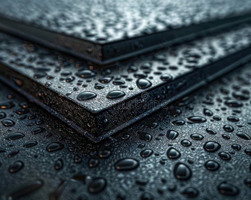 Close-up of a Smooth Dark Surface with a Coated Finish, Featuring Water ...