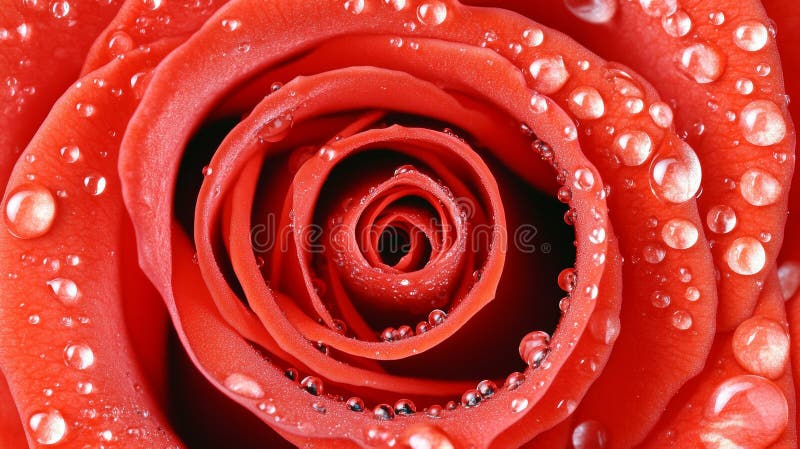 This Close-up Image Showcases a Vibrant Red Rose with Droplets of Fresh ...
