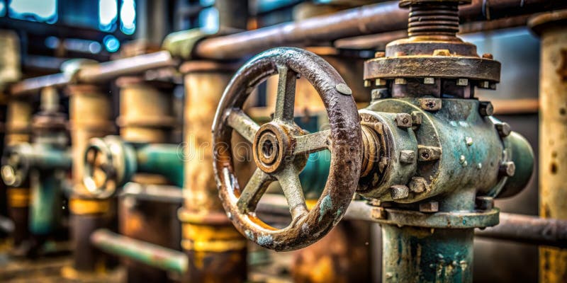 Worn Industrial Valve Handle with Water Droplets Closeup View of a ...