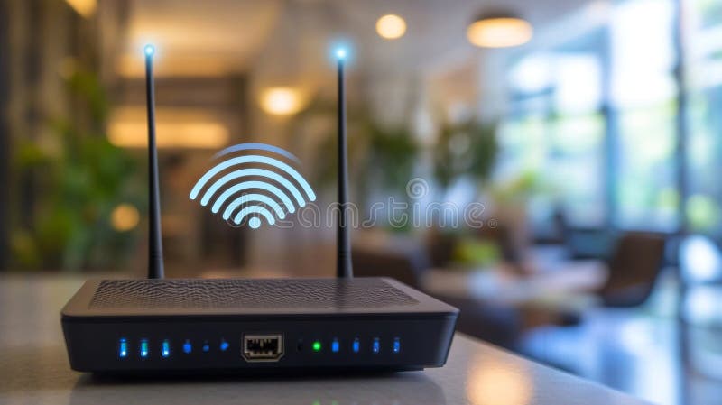 Close-up of Wireless Router with Signal Indicators Stock Illustration ...