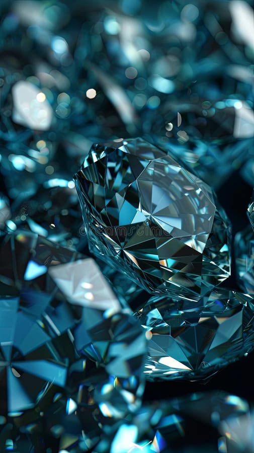 Close-up Image Showcasing an Array of Sparkling Blue Diamonds ...