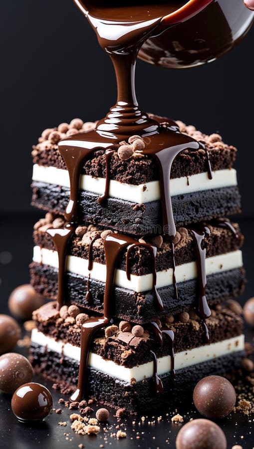 Decadent Dessert Stack Close-Up with Four Layers Against Black ...