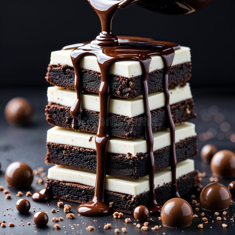 Decadent Dessert Stack Close-Up with Four Layers Against Black ...