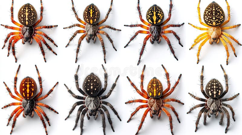 Eight Spiders: a Color Variation Study Stock Illustration ...