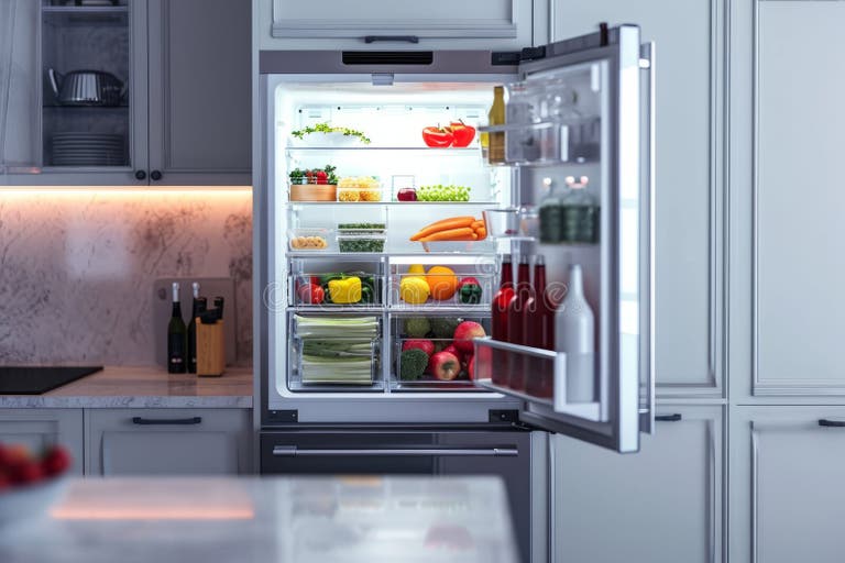Close-up of Image Showcasing an Opened Kitchen Fridge Stock Image ...
