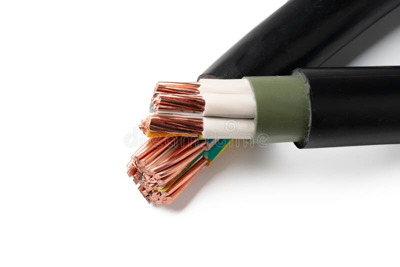 Various Electrical Wires with Exposed Copper Strands on White ...