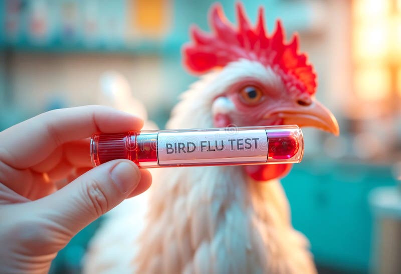 Close-up of a Hand Holding a Bird Flu Test Vial in Front of a White ...