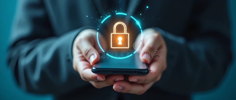 Hands Holding a Smartphone with a Padlock Icon Displayed on the Screen ...