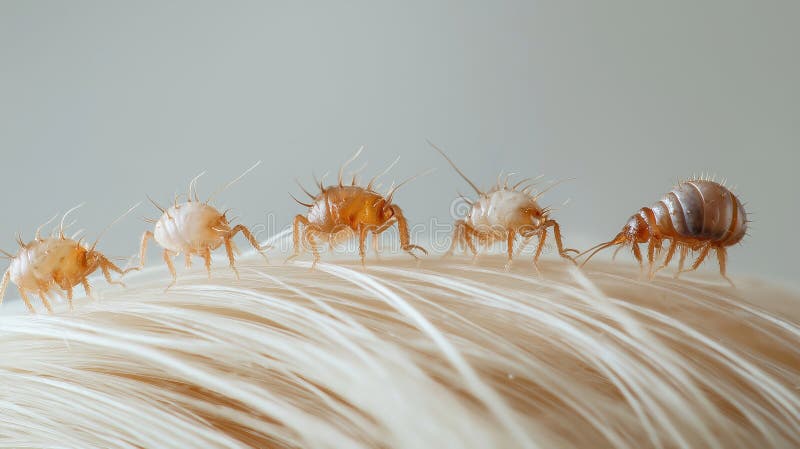 Close Up View Of Lice Infestation On Hair Microscopic Details Of Parasites On Scalp Hygiene