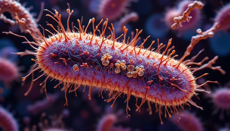 Close-up Image Showing Microscopic Organisms with Fimbriae and Distinct ...