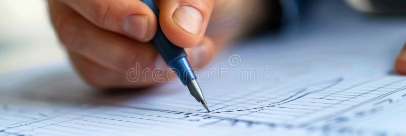 Closeup of a Person Writing on a Document with Pen Showing a Graph or ...