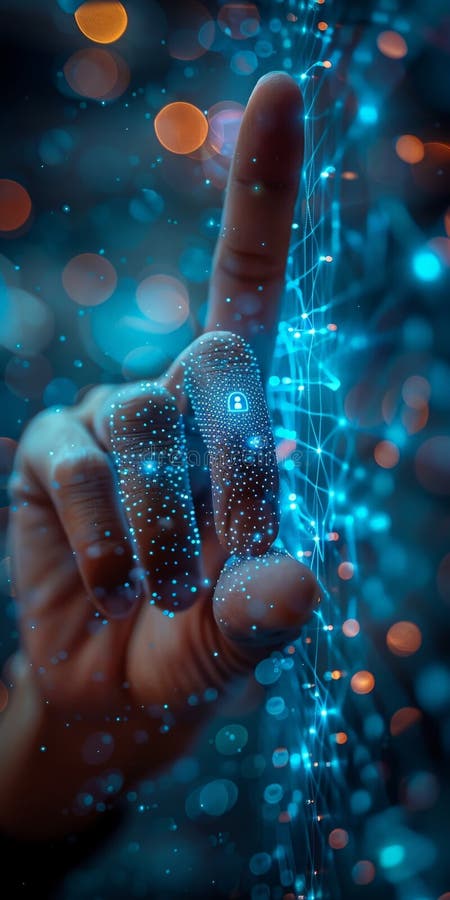 A Detailed View of a Hand Pushing a Button on a Display Screen Stock ...