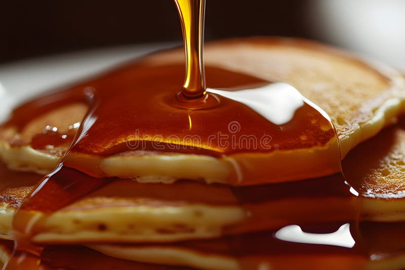Syrup Flowing Elegantly Over Stacked Fluffy Pancakes Creating an ...