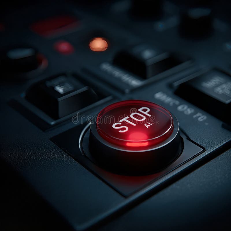 Sleek Red Emergency Button Labeled Stop for AI Control in Modern Control Panel Stock ...
