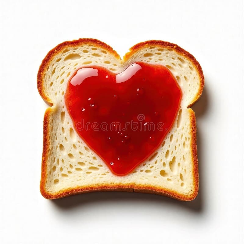 Close-up Image of a Sliced White Bread with a Red Heart Shape Filled ...