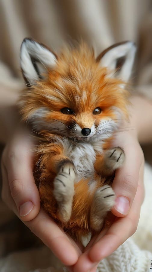 Cute Little Red Fox Kit Held in Hands Stock Illustration - Illustration ...