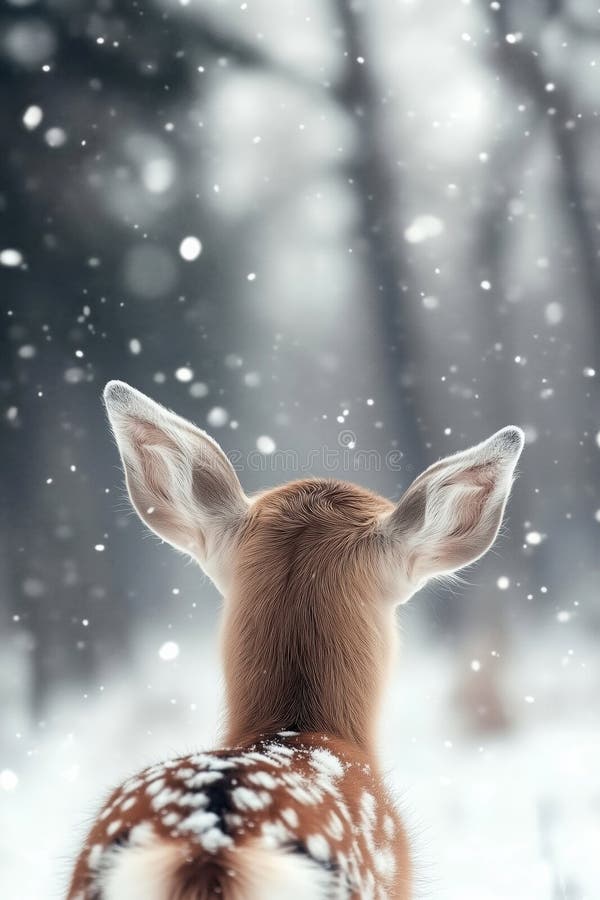 Close-up Image of a Small Reindeer Looking at the Forest. Stock ...