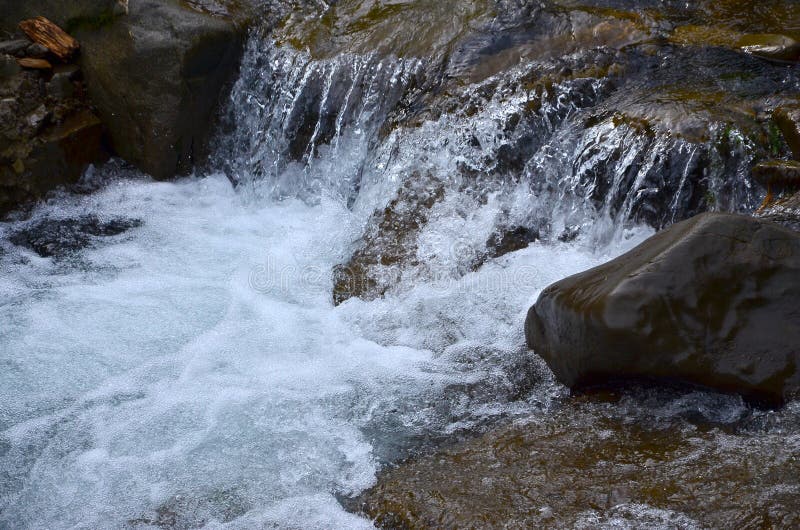 Close-up Image of a Small Wild Waterfall in the Form of Short Streams ...