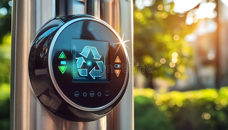 Close-Up of a Smart Recycling Bin with Digital Sorting Display Stock ...