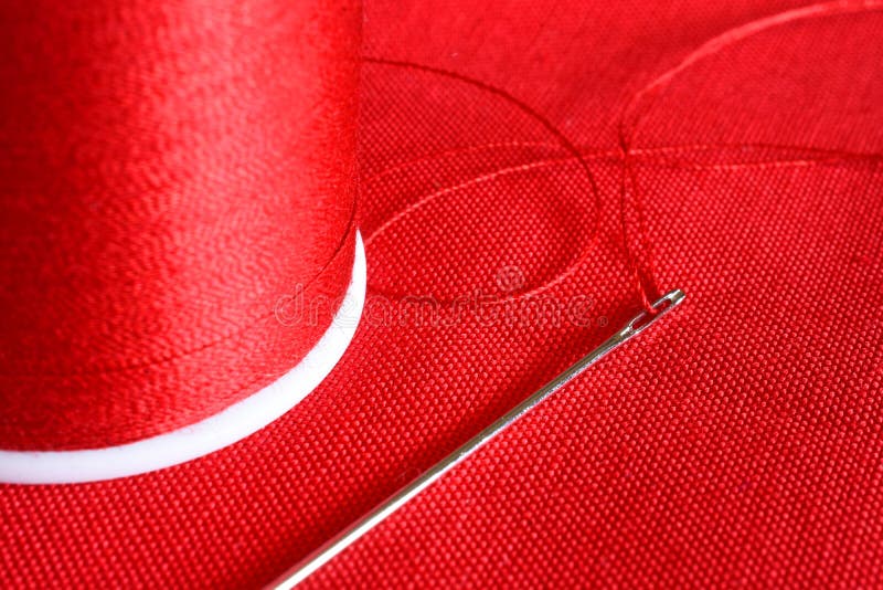 Red Thread and Sewing Needle Stock Image - Image of fashion, cloth ...