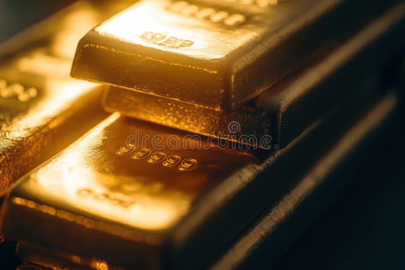 Stacked Gold Bars with 9999 Stamp and Light Reflection Stock ...