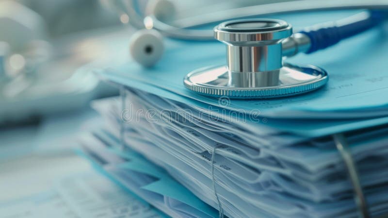 Stack of Medical Documents with Stethoscope, Generative AI Stock Photo ...