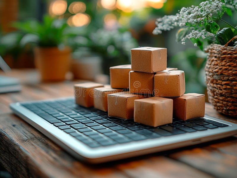 Close-up Image of a Stacked Brown Cardboard Box on an Apple MacBook ...