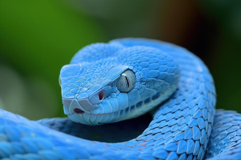 Vivid Blue Tree Snake Close-up Stock Illustration - Illustration of ...