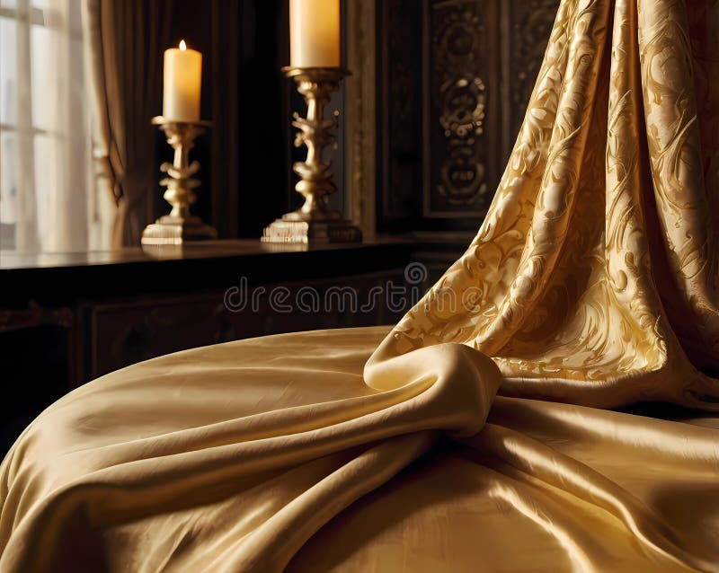 Luxurious Gold Satin Fabric with Candlelight Stock Illustration ...