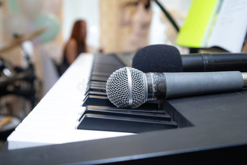 Close-up Image of Synthesizer`s Keyboard and Microphone Stock Photo ...