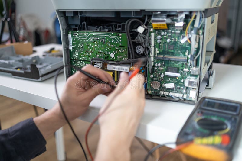 Close-up Image of Technician Man Hand Measuring Electrical Voltage of ...