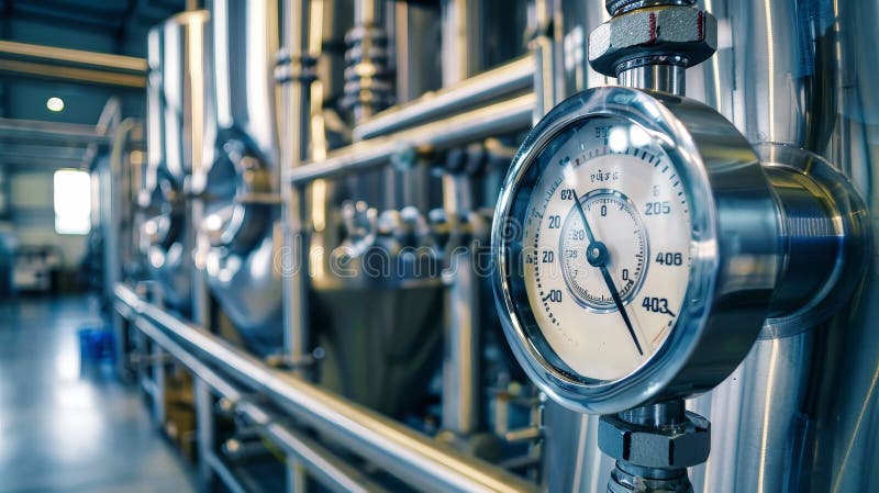 A Close-up Image of a Temperature Sensor Gauge in a Factory Setting ...