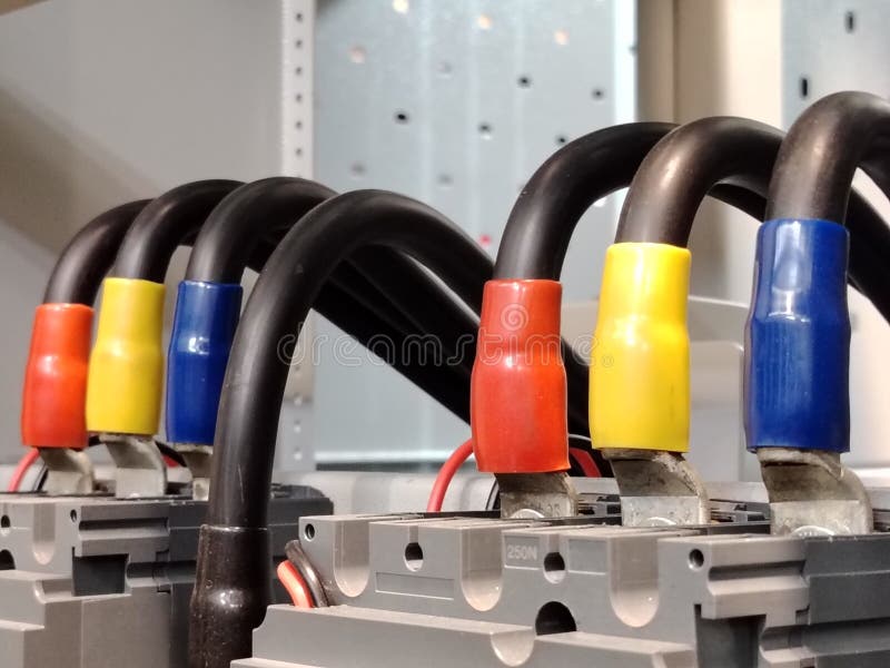 Close Up Image of Three Phase Cable Connection Breaker in Low Voltage ...