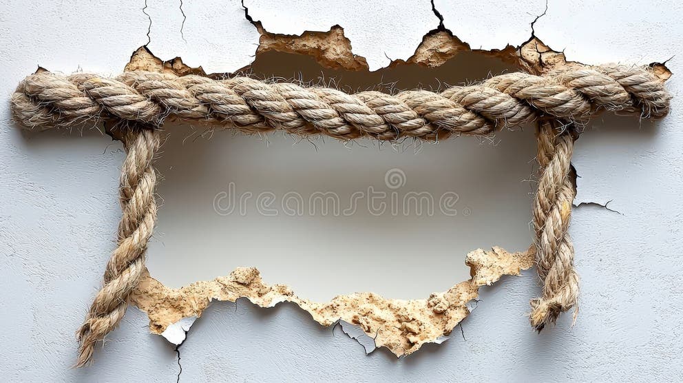 Torn Wall with Rope Hanging, Exposing Cracked Surface and Textured ...