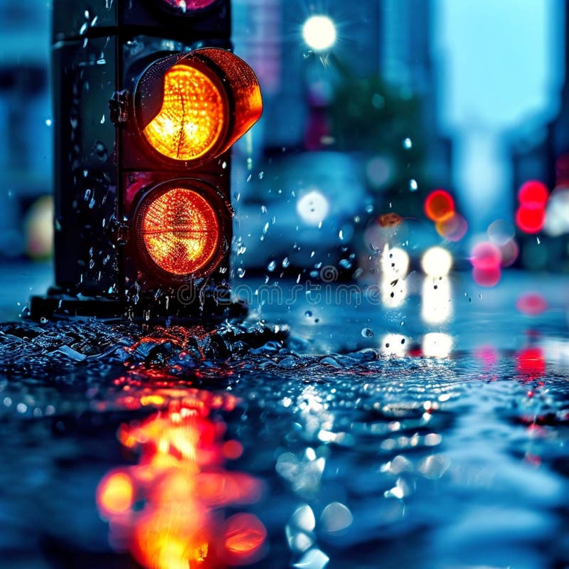 Close Up Image of Traffic Lights in the Rain Stock Illustration ...