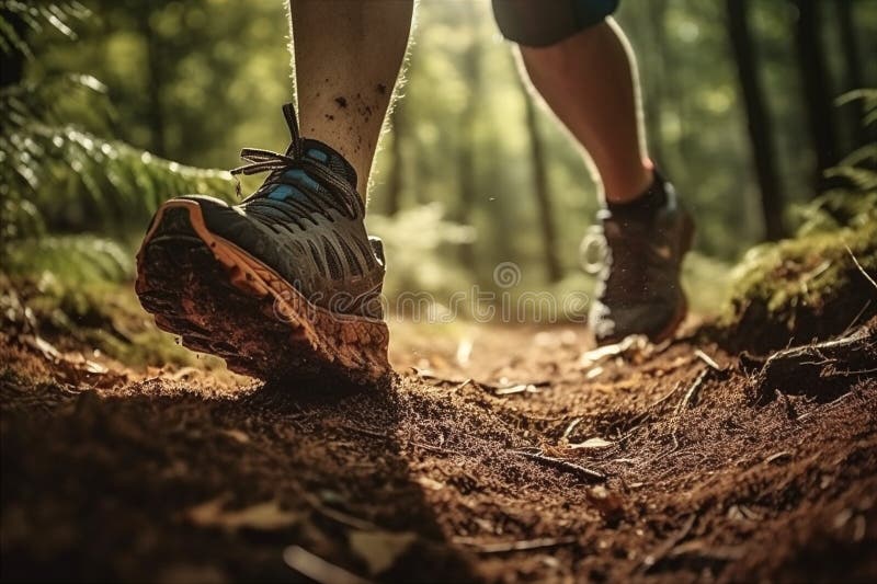 Close Up Image of Trail Runner Man Walking on Forest. AI Generated ...