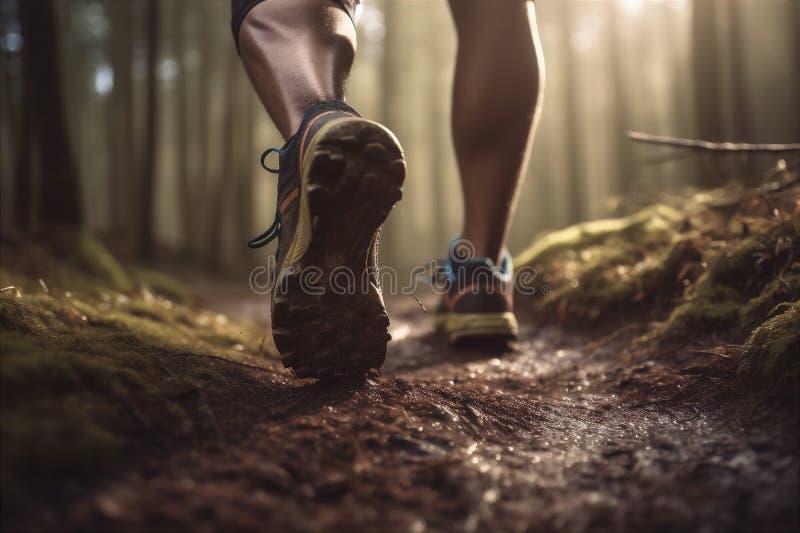Close Up Image of Trail Runner Man Walking on Forest. AI Generated ...