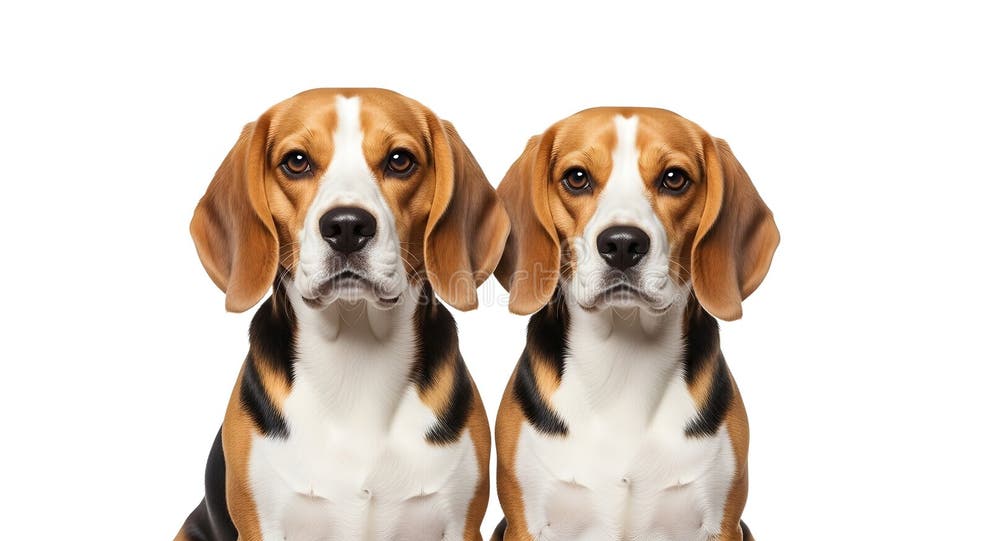 Two Beagle Dogs Close Up on White Background, Ai Generated Stock ...
