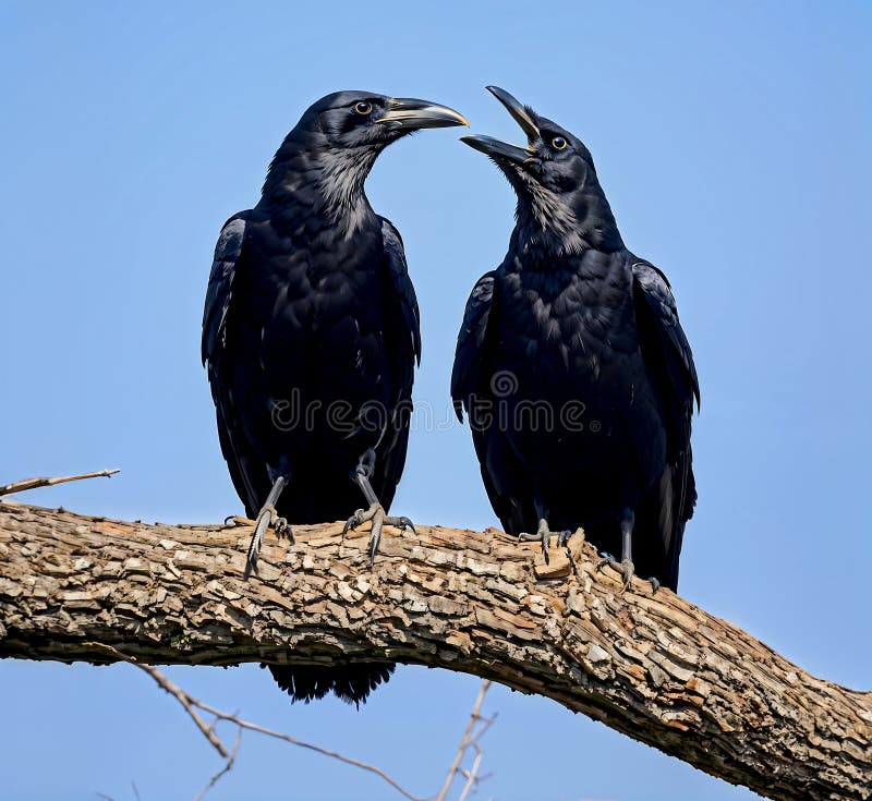 Two crows tree branch stock illustration. Illustration of nature ...