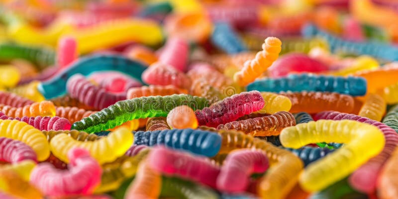 A Close-up Image of a Variety of Gummy Worms in Different Colors and ...