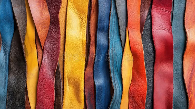 A Closeup Image of Various Colorful Leather Strips Arranged in a ...