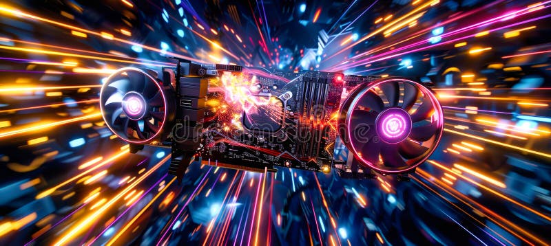A Close-up Image of a Video Card with Vibrant Lights Surrounding it ...
